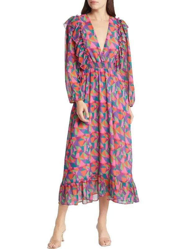 AREA STARS Geometric Print Long Sleeve Dress - Multi