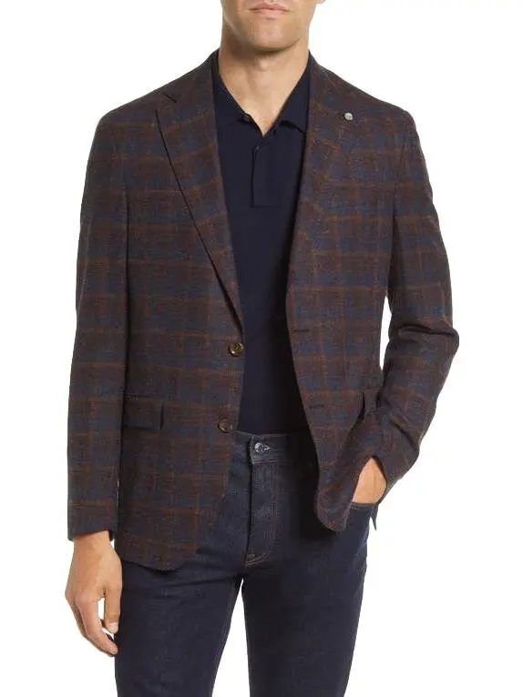 JACK VICTOR Midland Plaid Unconstructed Sport Coat - Burgundy