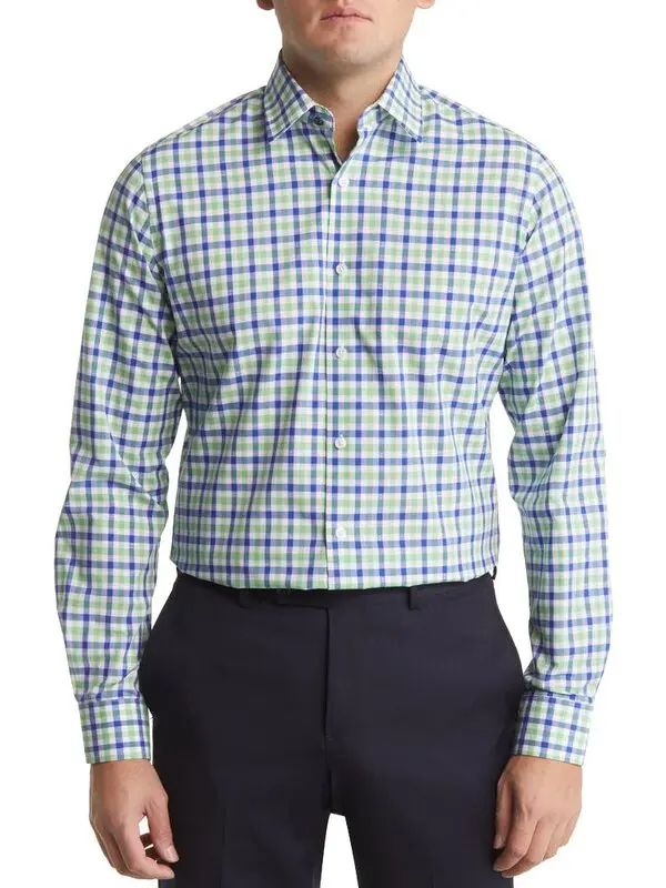 DUCHAMP Tailored Fit Gingham Dress Shirt - Green