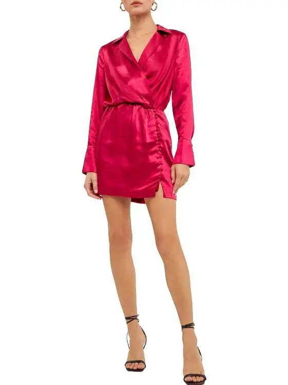 Endless Rose Long Sleeve Satin Minidress - Berry