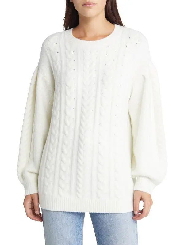 Treasure & Bond Cable Stitch Crewneck Sweater - Ivory