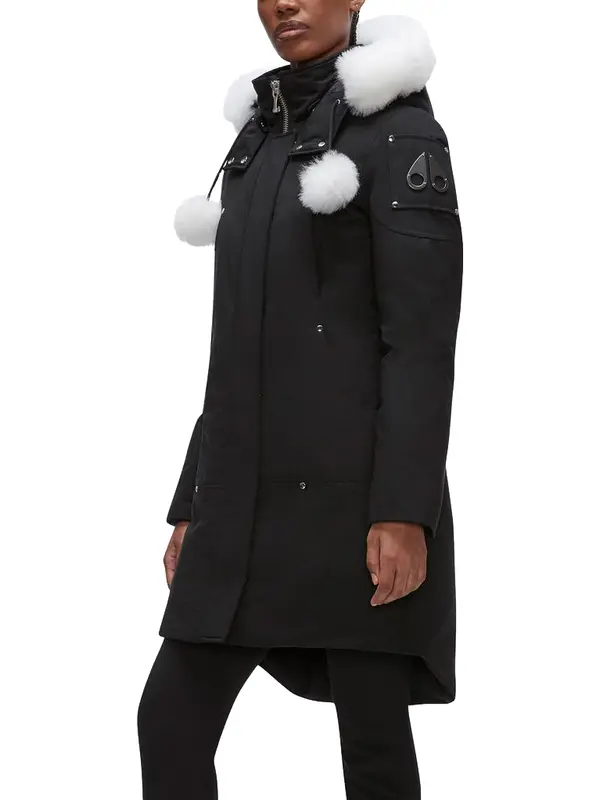 Moose Knuckles Stirling Down Parka With Genuine Shearling Trim - Black/natural
