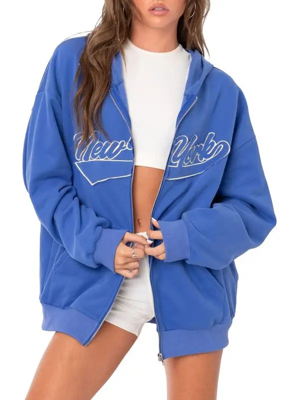 EDIKTED New York Oversized Zip-up Hoodie - Blue