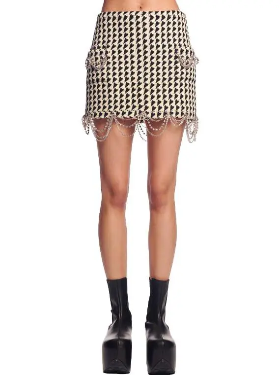 AREA Draped Chain Mini Skirt - Black/ Cream