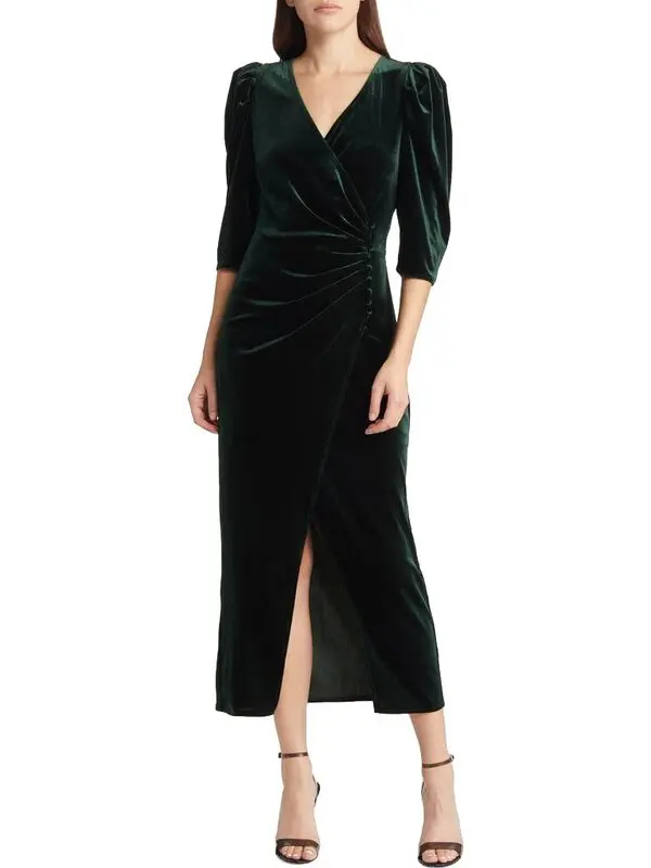 Chelsea28 Faux Wrap Velvet Midi Dress - Green