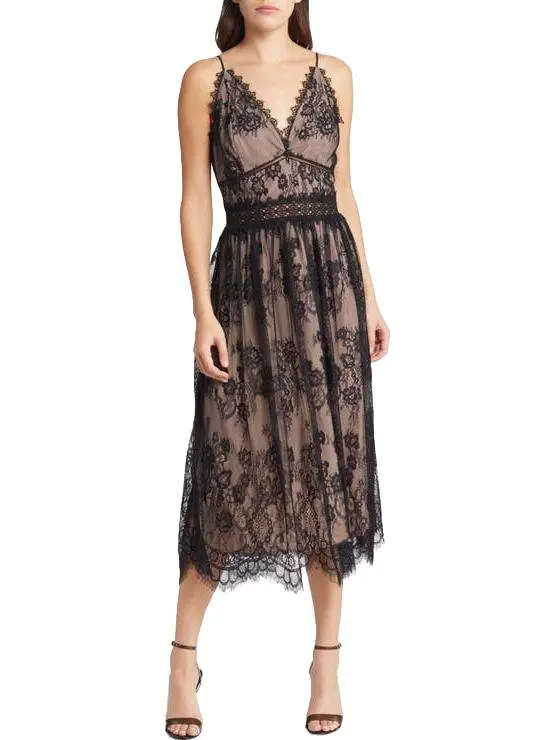 Chelsea28 Lace Overlay Midi Dress - Black