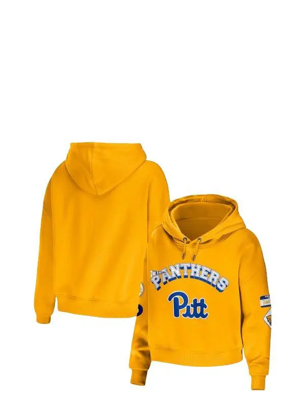 WEAR BY ERIN ANDREWS Pitt Panthers Mixed Media Cropped Pullover Hoodie - Gold