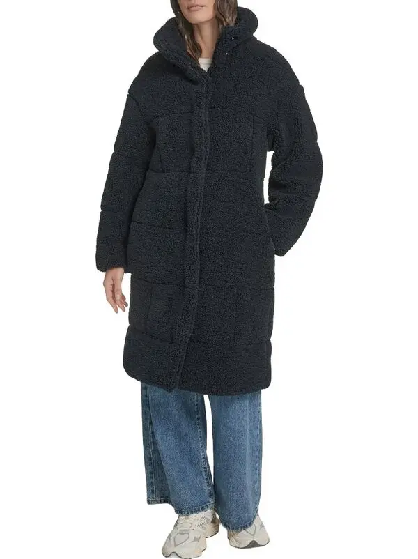 LEVI'S Quilted Fleece Long Teddy Coat - Navy