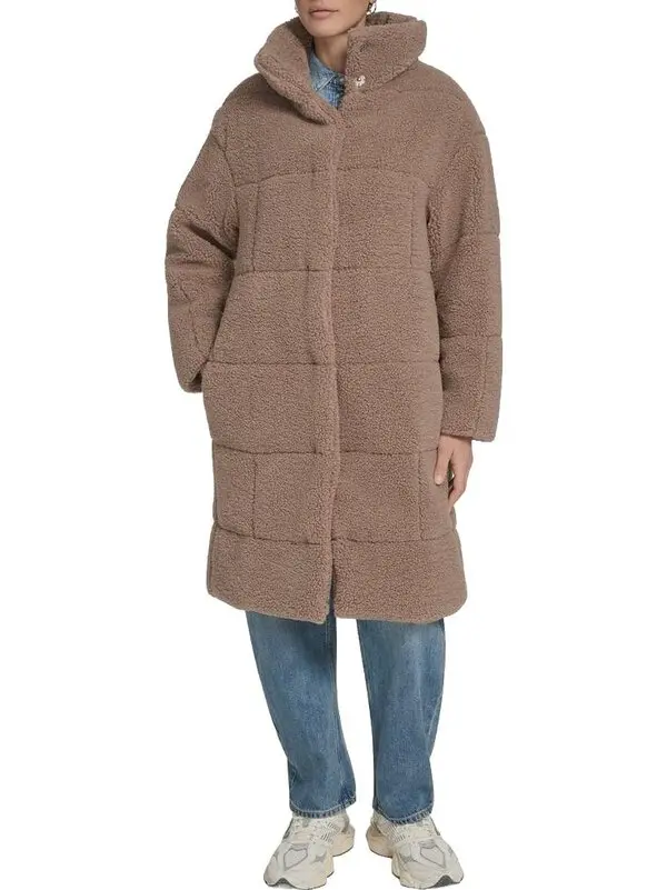 LEVI'S Quilted Fleece Long Teddy Coat - Taupe