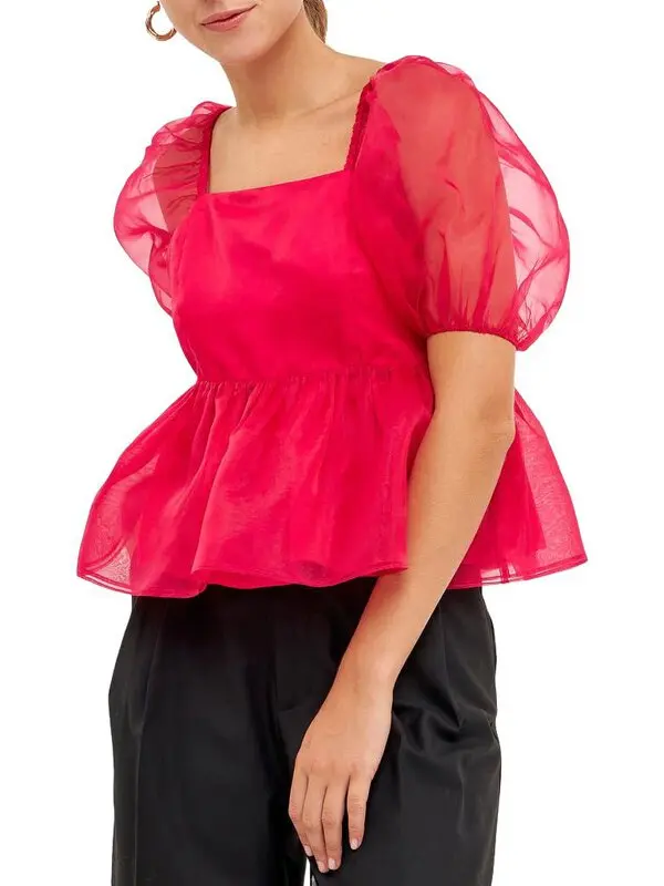 English Factory Organza Peplum Top - Berry