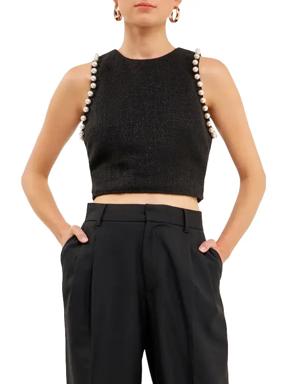 Endless Rose Beaded Crop Top - Black