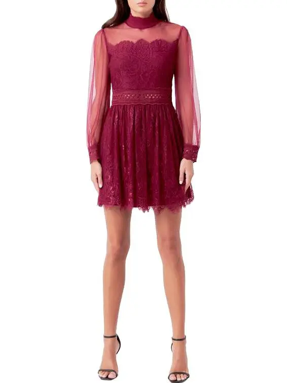 Endless Rose Mixed Lace Cocktail Dress - Maroon