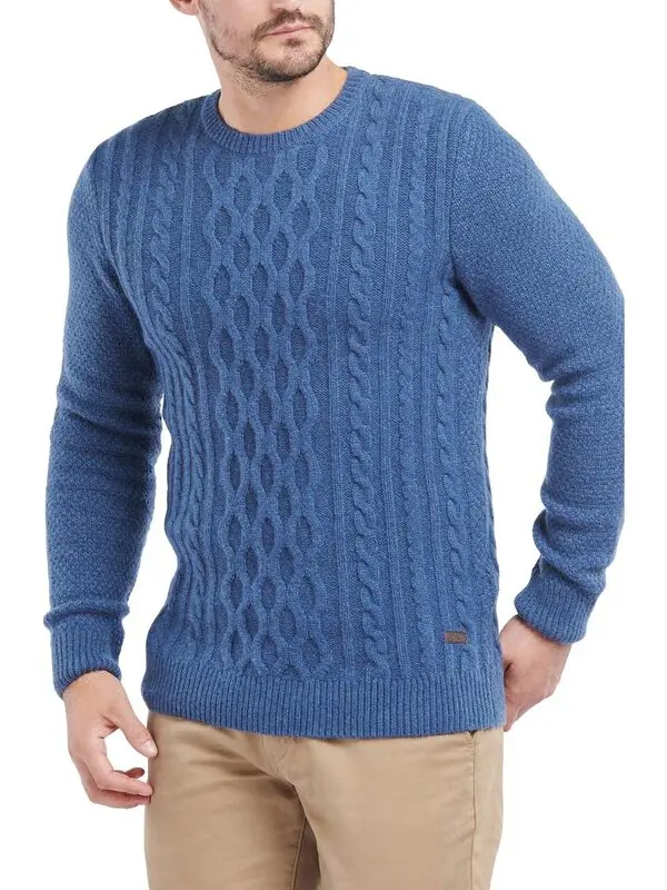 Barbour Essential Chunky Cable Crewneck Sweater - Denim Marl
