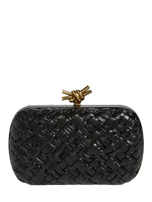 Bottega Veneta Knot Intreccio Leather Minaudière - Black-m Brass