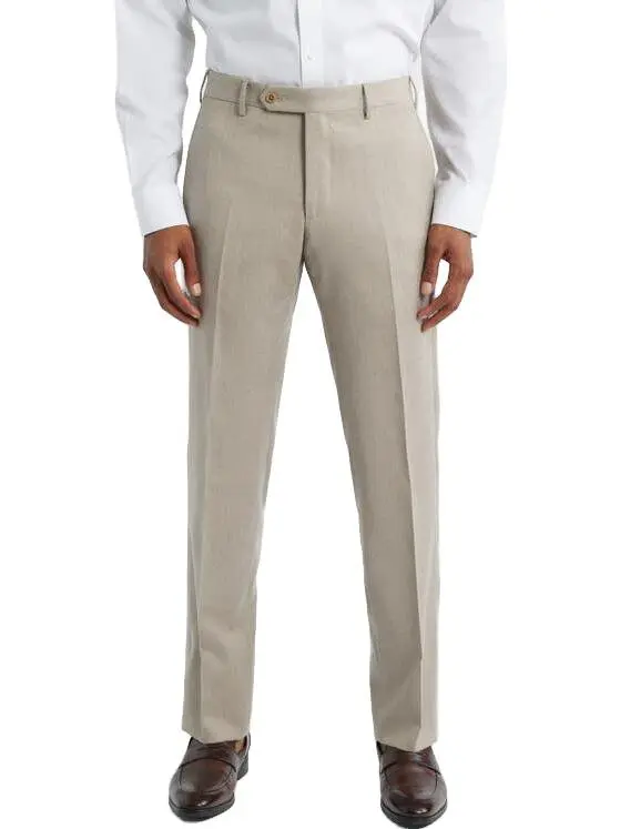 Zanella Parker Flat Front Stretch Wool Flannel Trousers - Sand