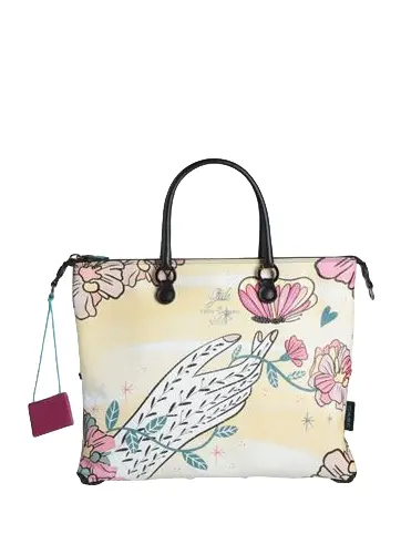GABS Handbag In Calfskin With Floral Print - Yellow
