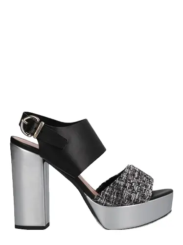 POLLINI Sandals In Leather And Textile Fibers - Black