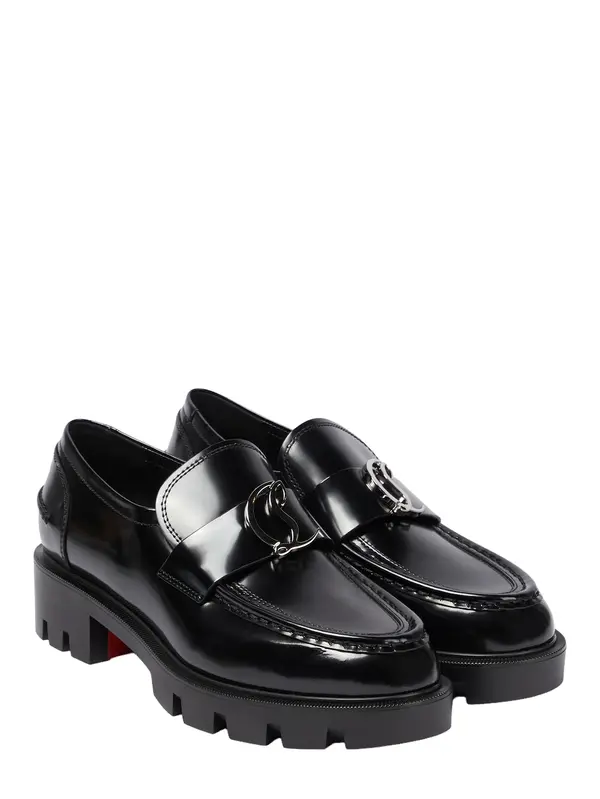 CHRISTIAN LOUBOUTIN Cl Moc Lug Leather Loafers - Black