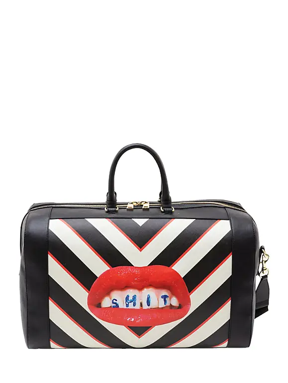 SELETTI Lipstick-print Faux-leather Travel Bag - Black/cream