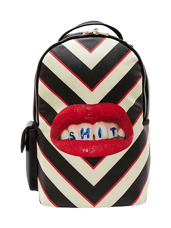 SELETTI Wears Toiletpaper Lipstick-print Striped Backpack - Black/cream
