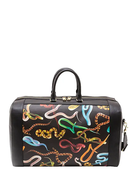 SELETTI Snakes Print Travel Bag - Black/yellow