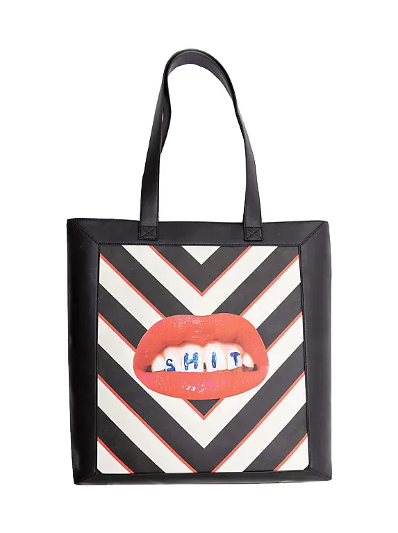 SELETTI Lipstick-print Tote Bag - White/black/red