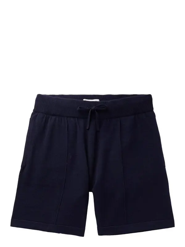 Mr P. Straight-leg Pintucked Wool And Cashmere-blend Drawstring Shorts - Blue