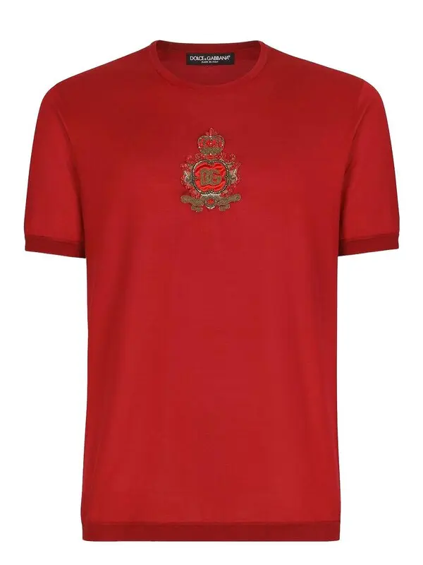 Dolce & Gabbana Heraldic-patch Silk T-shirt - Red