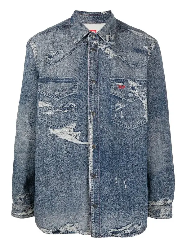 DIESEL Distressed Long-sleeve Denim Shirt - Blue