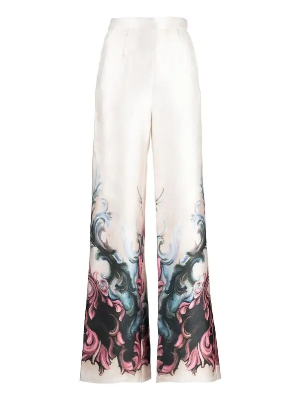 SAIID KOBEISY Embroidered Wide-leg Trousers - Neutrals