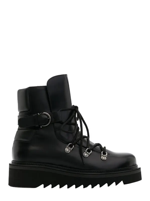FERRAGAMO Elimo Leather Lace-up Boots - Black