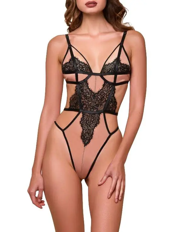 HAUTY Stappy Lace & Mesh Teddy - Nude-black