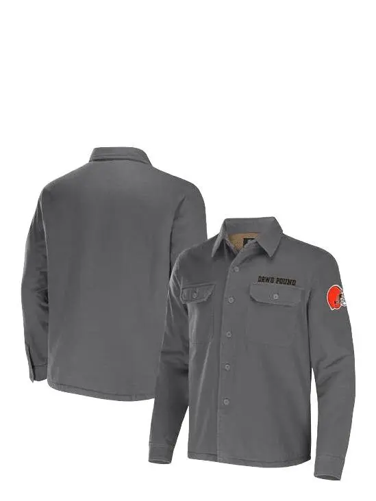 NFL X DARIUS RUCKER Cleveland Browns Canvas Shirt Jacket With Sherpa Lining - Gray