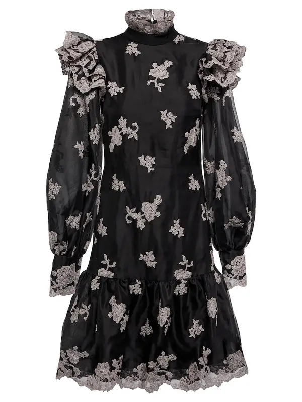 Erdem Nella Floral Embroidered Minidress - Black