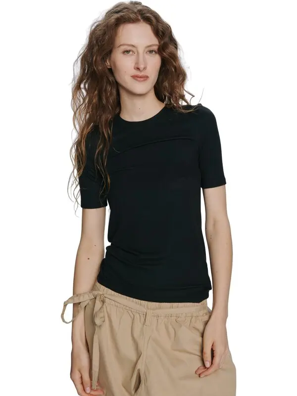 ATM Anthony Thomas Melillo Modal Rib Short Sleeve Crew Neck T-shirt - Black
