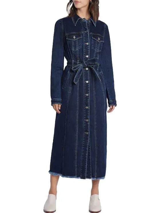 WASH LAB DENIM Long Sleeve Shirt Dress - Sea Blue