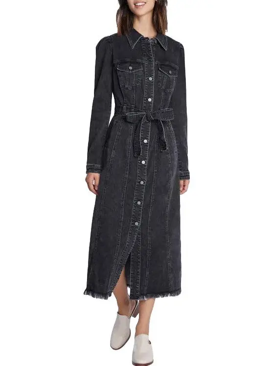 WASH LAB DENIM Long Sleeve Shirt Dress - Shady Black