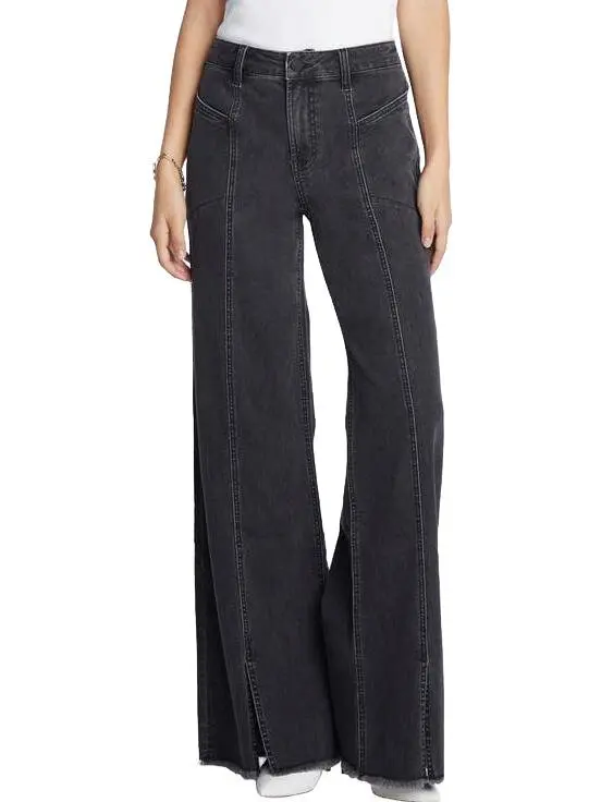 WASH LAB DENIM Front Slit Wide Leg Jeans - Brushed Black