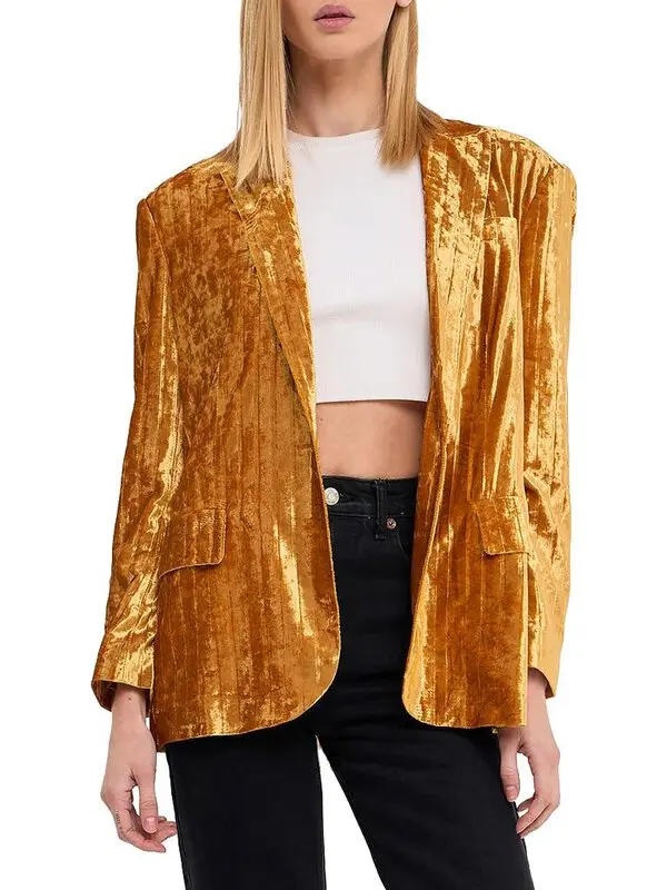 Endless Rose Pleated Crushed Velvet Blazer - Gold