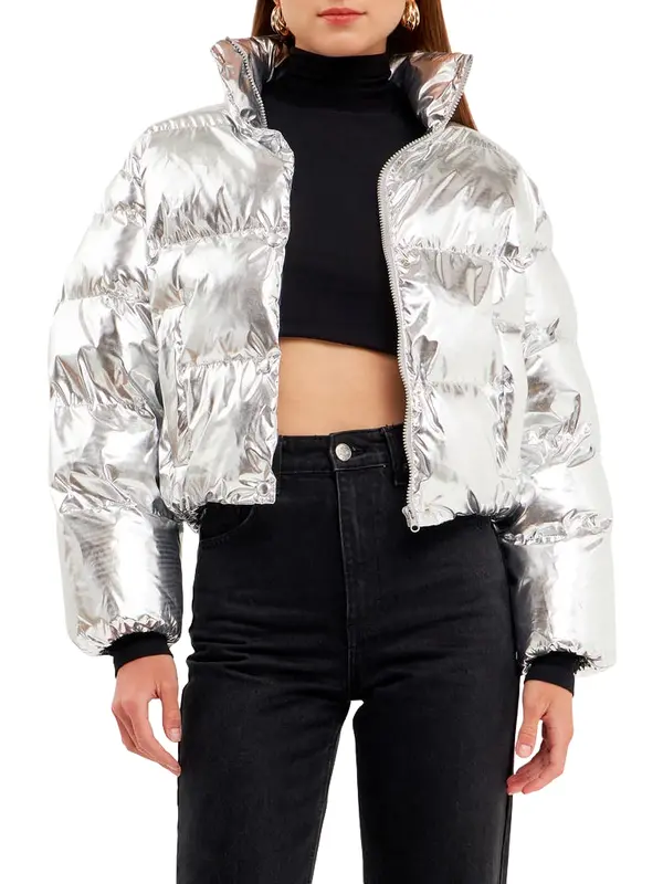 GREY LAB Cropped Puffer Jacket - Metallic