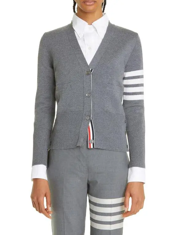Thom Browne 4-bar Merino Wool Cardigan - Med Grey