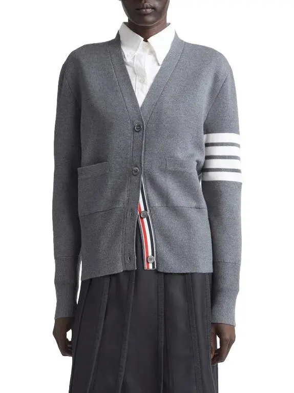 Thom Browne 4-bar Merino Wool Cardigan - Med Grey