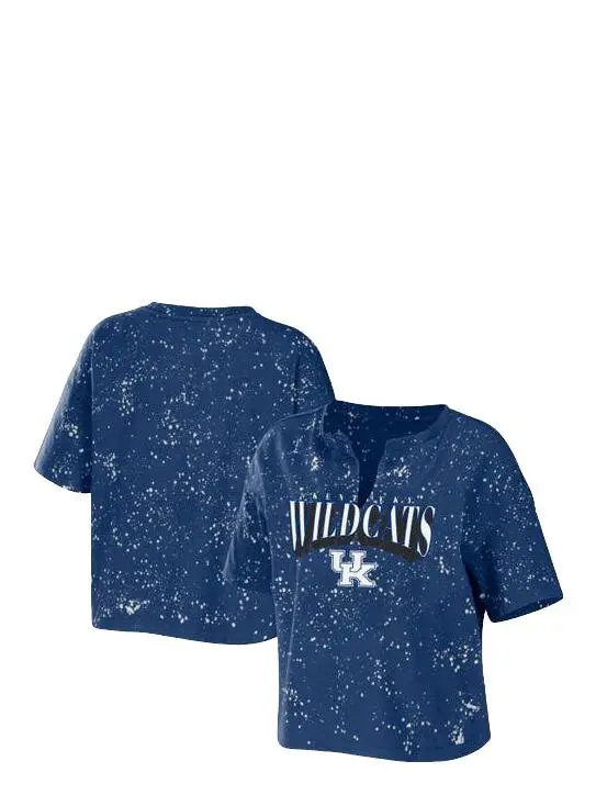 WEAR BY ERIN ANDREWS Kentucky Wildcats Bleach Wash Splatter Cropped Notch Neck T-shirt - Royal