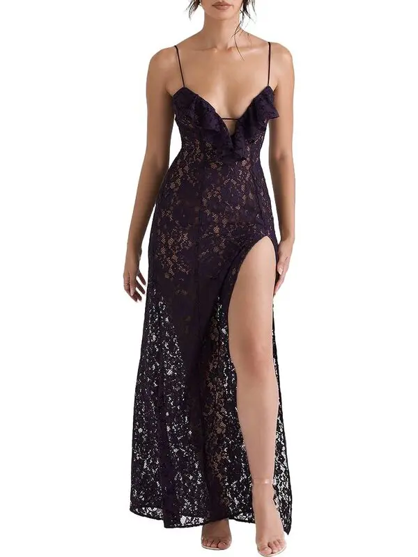 House Of Cb Lace Maxi Dress - Deep Purple