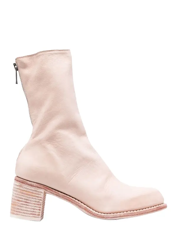 Guidi Stack-heel Leather Ankle Boots - Pink