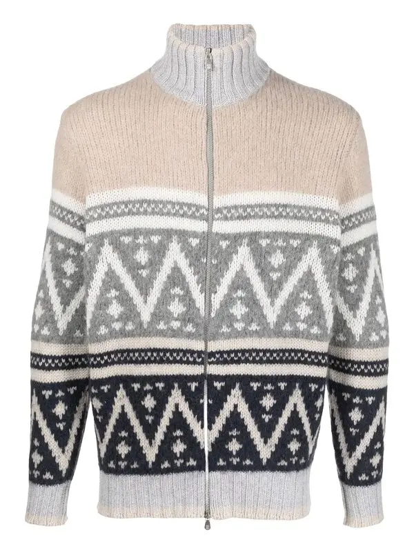 Brunello Cucinelli Zig-zag Intarsia-knit Wool Jumper - Neutrals