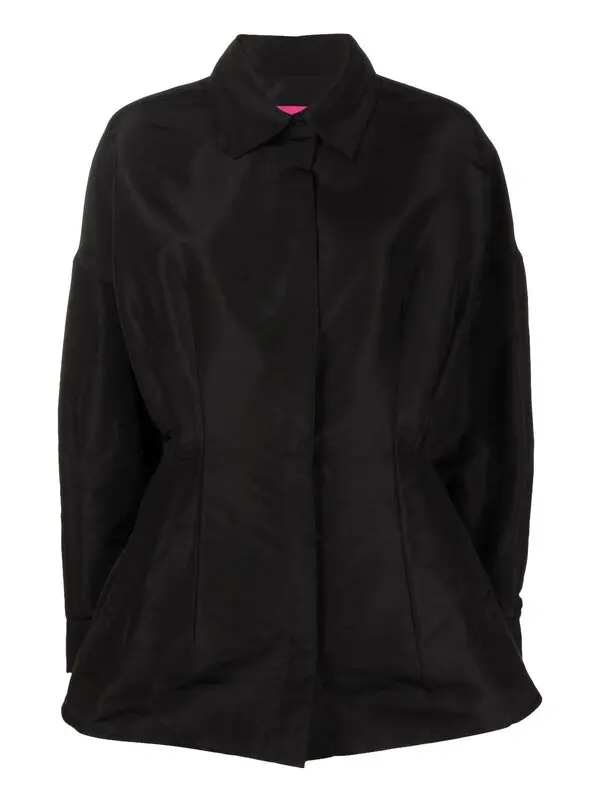 Valentino Garavani Gathered-detail Faille Shirt Jacket - Black