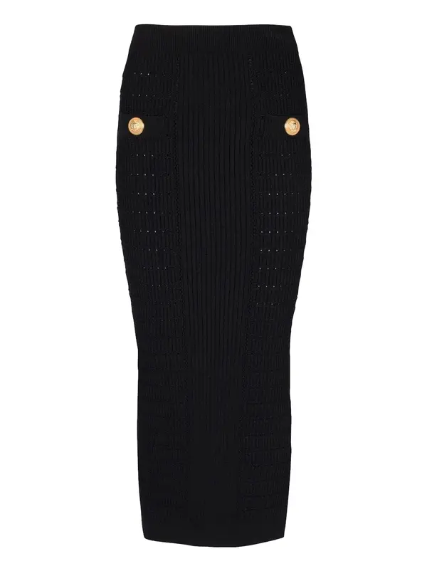 Balmain Ribbed-knit Pencil Skirt - Black