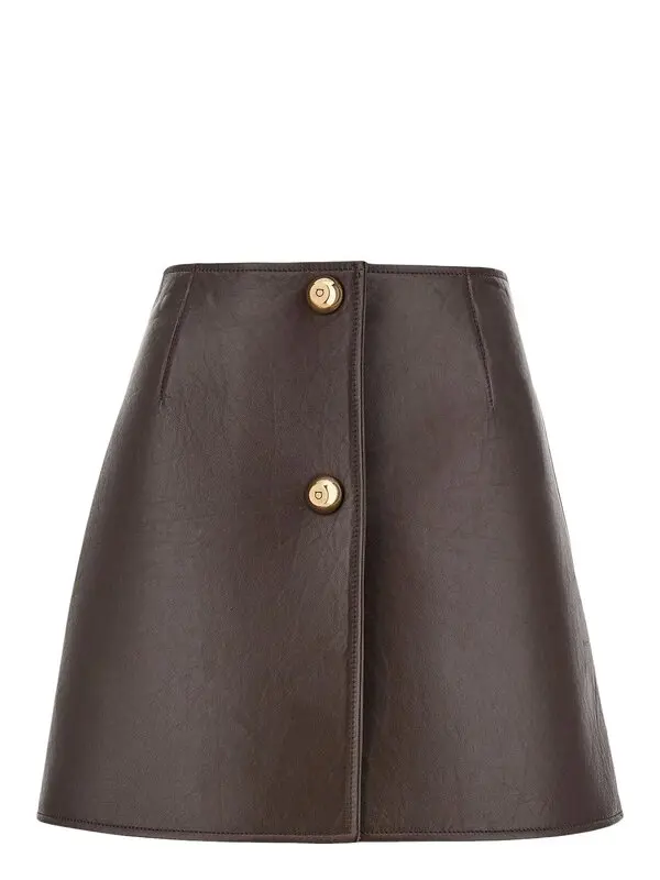 FERRAGAMO A-line Leather Mini Skirt - Brown
