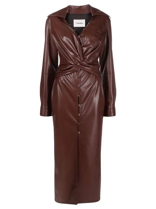 Nanushka Draped Midi Wrap Dress - Brown